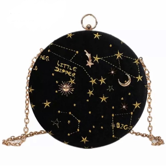 Bags | Celestial Black Embroidered Velvet Bag Gold Star | Poshmark